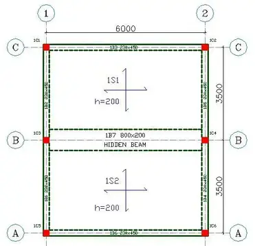 Slab Hidden Beam Reinforcement Cross Section Detail